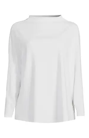 LANDS' END Long Sleeve Sport Knit Funnel Neck Top - White