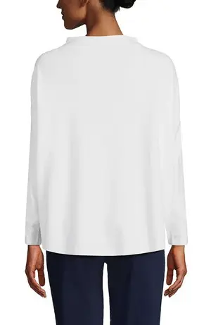 LANDS' END Long Sleeve Sport Knit Funnel Neck Top - White
