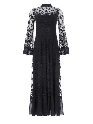 NEEDLE & THREAD Sylvia Rose Long Sleeve Ankle Gown - Jet Black
