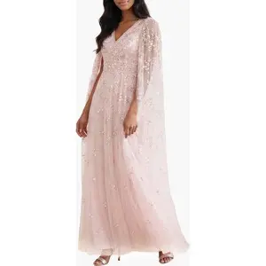 NEEDLE & THREAD Freesia Shimmer Cape Sleeve Ankle Gown - Opal