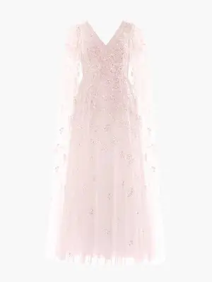 NEEDLE & THREAD Freesia Shimmer Cape Sleeve Ankle Gown - Opal