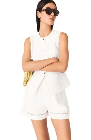 Maje Embroidered Linen Blend Shorts