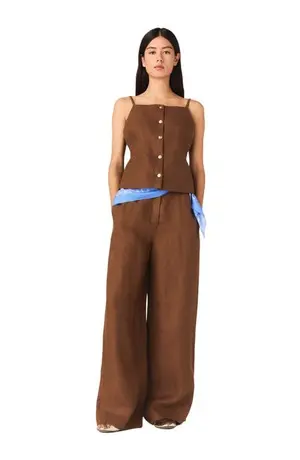 Maje Linen-blend Waistcoat Top - Brown