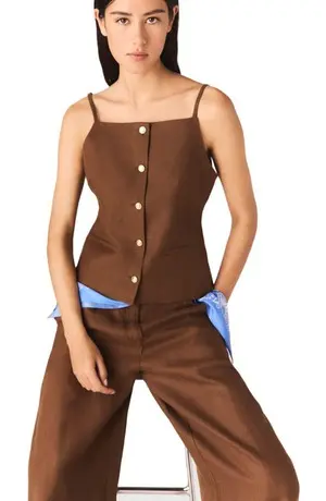 Maje Linen-blend Waistcoat Top - Brown