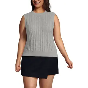 LANDS' END Cotton Pointelle Shell - Gray Heather