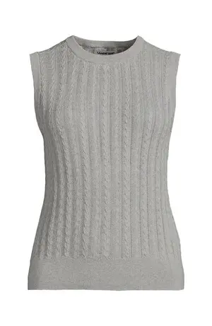 LANDS' END Cotton Pointelle Shell - Gray Heather