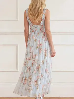 NEEDLE & THREAD Summer's Rose Chiffon Cami Ankle Gown - Aqua