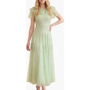 NEEDLE & THREAD Sunrise Sequin Short Sleeve Ankle Gown