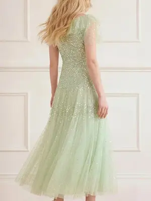 NEEDLE & THREAD Sunrise Sequin Short Sleeve Ankle Gown