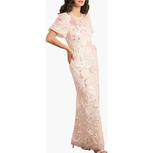 NEEDLE & THREAD Dancing Ribbon Sequin Gown - Cream/multi
