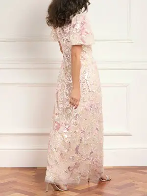 NEEDLE & THREAD Dancing Ribbon Sequin Gown - Cream/multi
