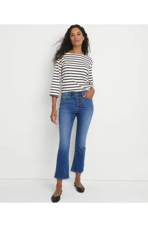 LANDS' END High Rise Button-fly Kick Flare Crop Jeans - Indigo Tide Blue