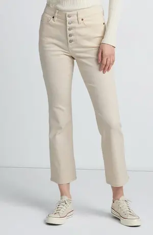 LANDS' END High Rise Button-fly Kick Flare Crop Jeans - Natural