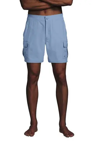 LANDS' END 7" Quick Dry Cargo Swim Shorts - Oasis Blue