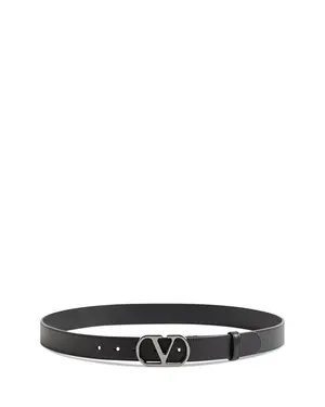 Valentino Garavani Logo Buckle Leather Belt - Black