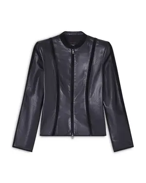 Emporio Armani Glove Nappa Leather & Suede Piping Zip-up Jacket