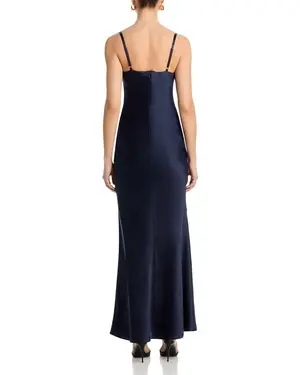 L'Agence Sayla Silk Bias Cut Maxi Dress With Lace Trim - Midnight