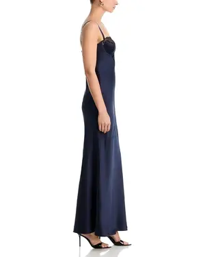 L'Agence Sayla Silk Bias Cut Maxi Dress With Lace Trim - Midnight
