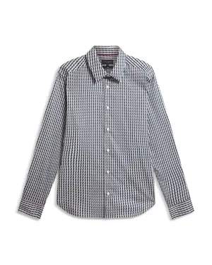 Ted Baker London Firdawi Long Sleeve Slim Stripe Geo Shirt - Navy