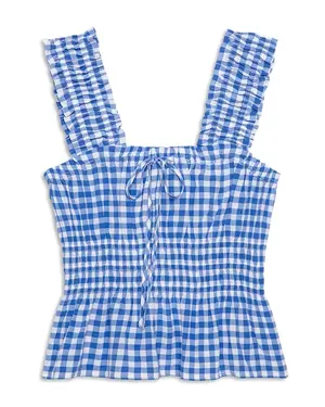 Rails Gingham Smocked Waist Top
