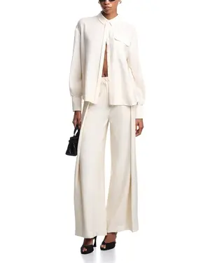 Emporio Armani Textured Pleated Wide-leg Trousers - Vanilla