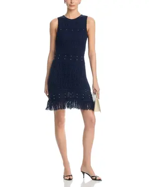 MILLY Beaded Fringe Knit Shell Dress