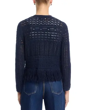 MILLY Beaded Fringe Crewneck Cardigan