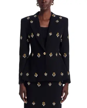 SERGIO HUDSON Crystal Embroidered Wool Blazer