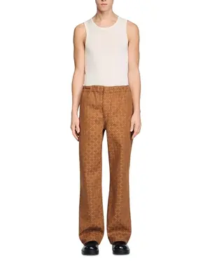Sandro Wide-leg Jacquard Denim Trousers - Camel