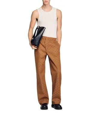 Sandro Wide-leg Jacquard Denim Trousers - Camel