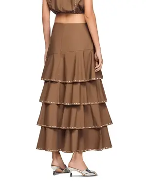 Sandro Telia Long Ruffled Rhinestone Skirt