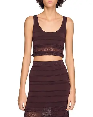 Sandro Andre Pointelle Knit Crop Top - Brown