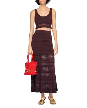 Sandro Andre Pointelle Knit Crop Top
