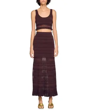 Sandro Andre Pointelle Knit Crop Top