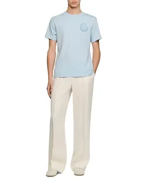 Sandro Cotton Crochet Flower Tee - Sky Blue