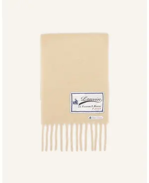 LANVIN Fringed Wool Scarf With 22 Faubourg Label - Cream
