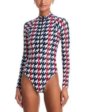 Perfect Moment Long Sleeve One Piece Swimsuit - Houndstooth