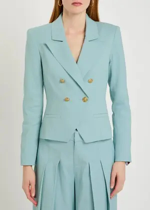 Alice + Olivia Sable Double-breasted Cropped Blazer