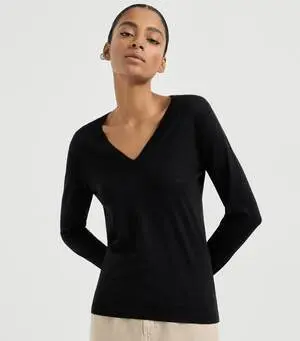 Brunello Cucinelli Cashmere-silk-blend V-neck Sweater - Black