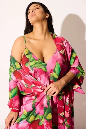 Natori Isla Printed Satin Robe - Pink