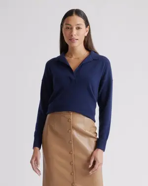 Quince Mongolian Spring Cashmere Polo Sweater - Navy