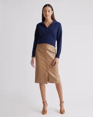 Quince Mongolian Spring Cashmere Polo Sweater - Navy