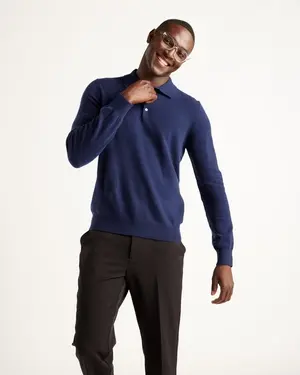 Quince Mongolian Spring Cashmere Polo Sweater - Navy