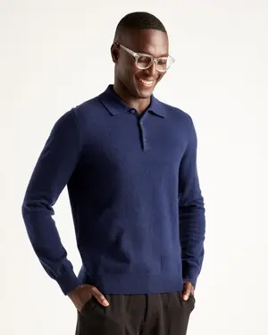 Quince Mongolian Spring Cashmere Polo Sweater - Navy