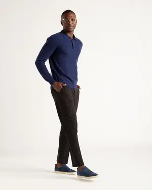 Quince Mongolian Spring Cashmere Polo Sweater - Navy