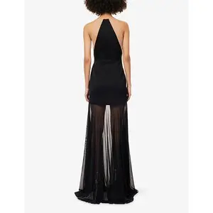 David Koma Halter-neck Semi-sheer Satin Gown