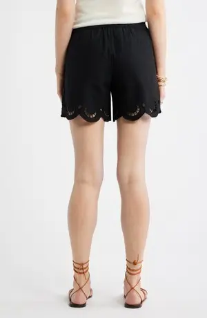 Treasure & Bond Cutwork Hem Linen Blend Pull-on Shorts