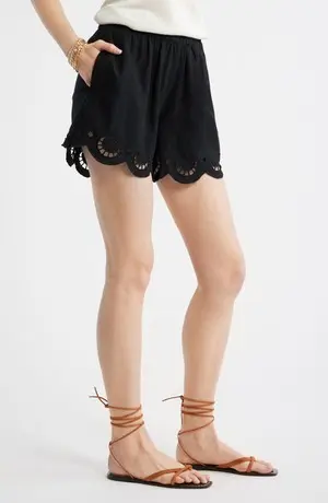 Treasure & Bond Cutwork Hem Linen Blend Pull-on Shorts