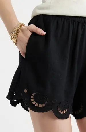 Treasure & Bond Cutwork Hem Linen Blend Pull-on Shorts