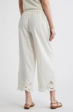 Treasure & Bond Cutwork Hem Linen Blend Pants - Ivory Egret